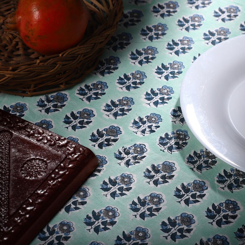 Poppy Blue Round Tablecloth – Circular Cotton Handmade Table Cover ...