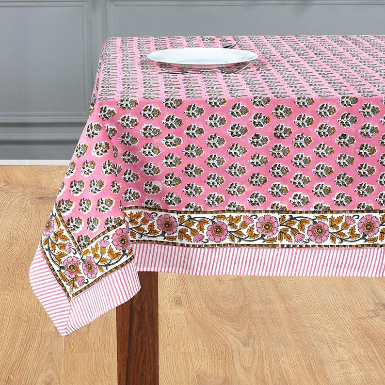 Cotton Indian Hand-block Printed Tablecloth for Wedding Farmhouse ...