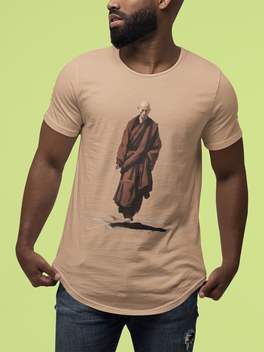Minimalist Tibetan Monk T-shirt - Men's Zen Meditation Tee, Spiritual ...