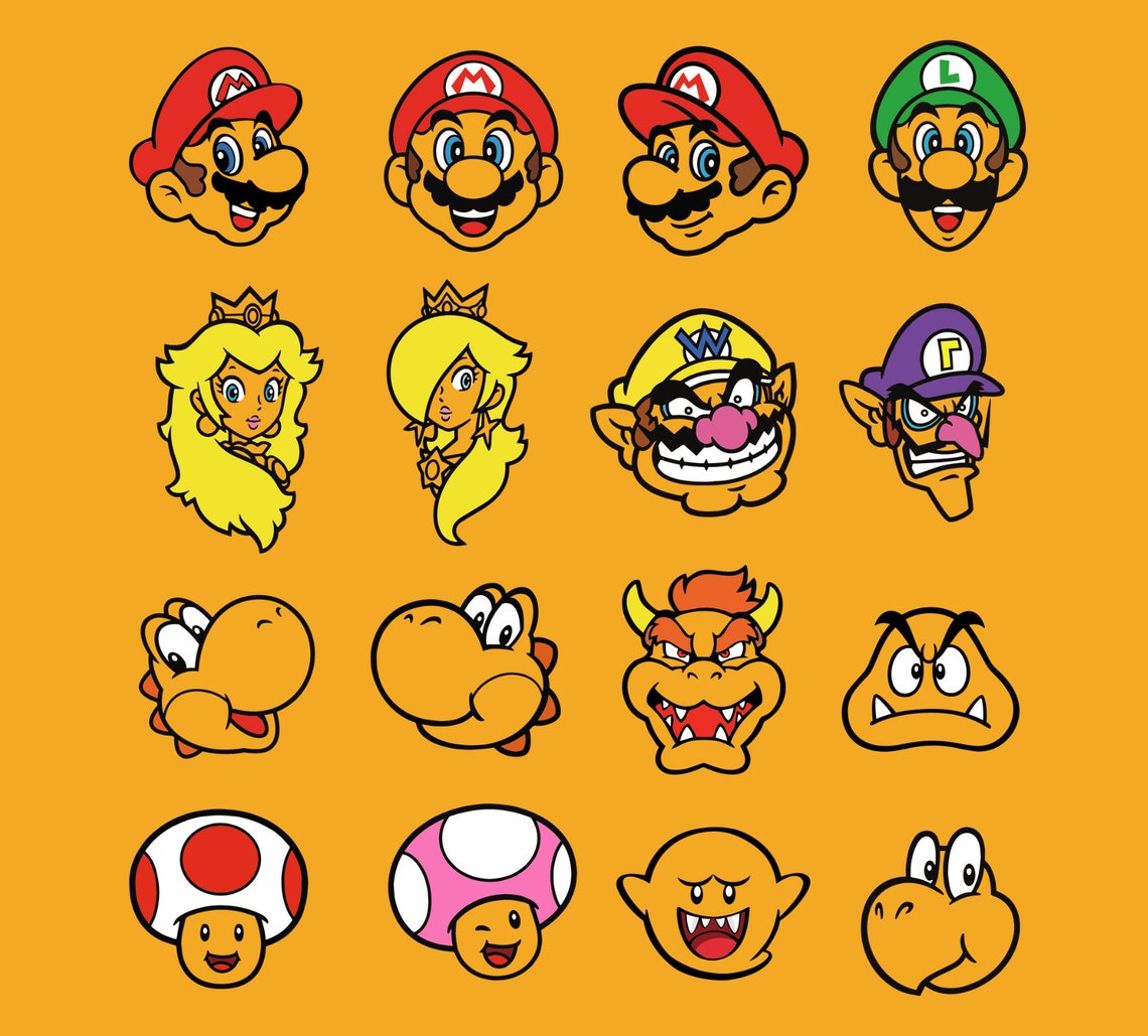 Super Mario Faces Vector Bundle Super Mario Clip Art Svg Files - Etsy