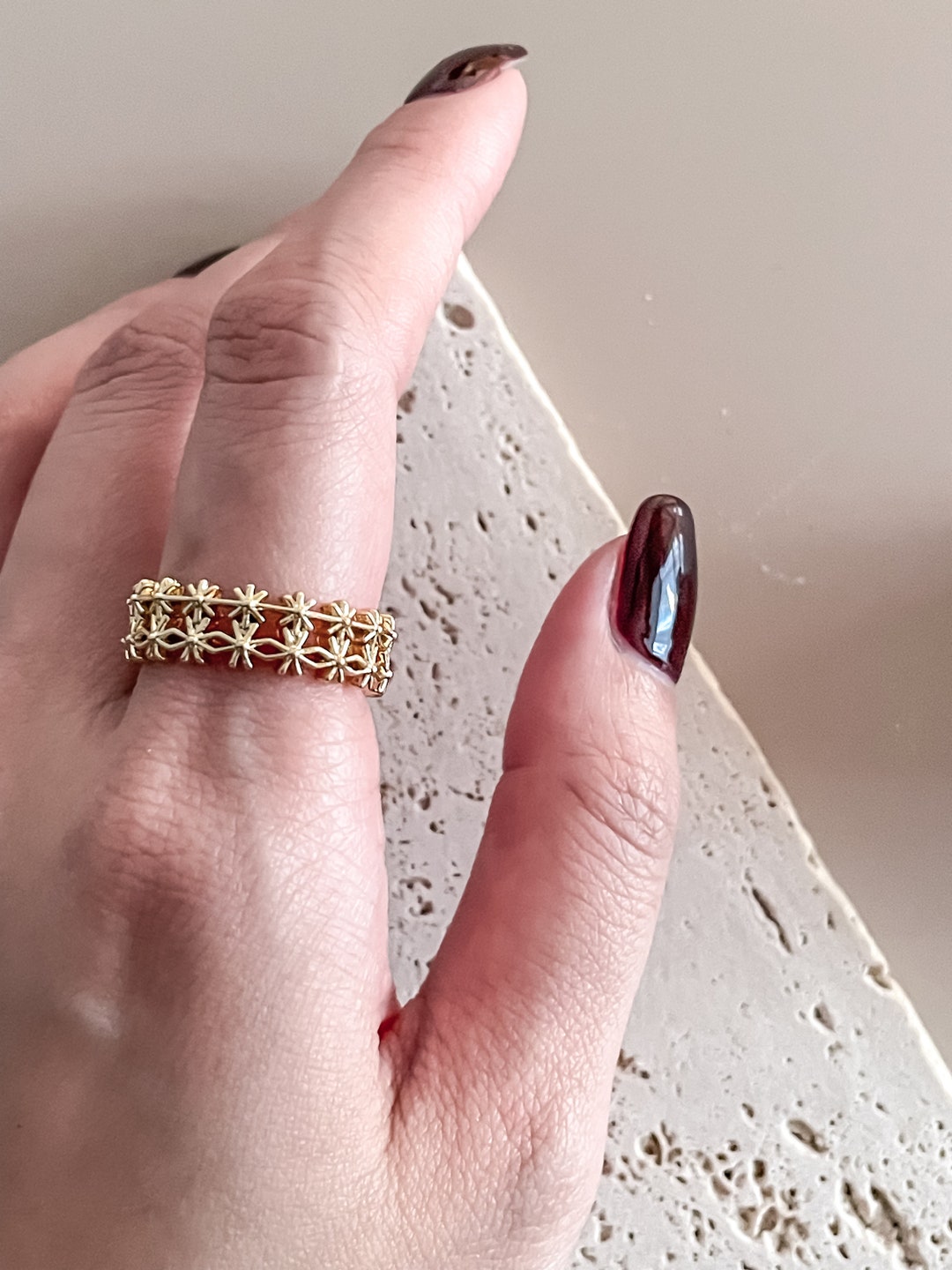 Gold Daisy Pattern Ring 14K Gold Plated Daisy Flower Pattern Band Open Ring by Subtle Statements ...