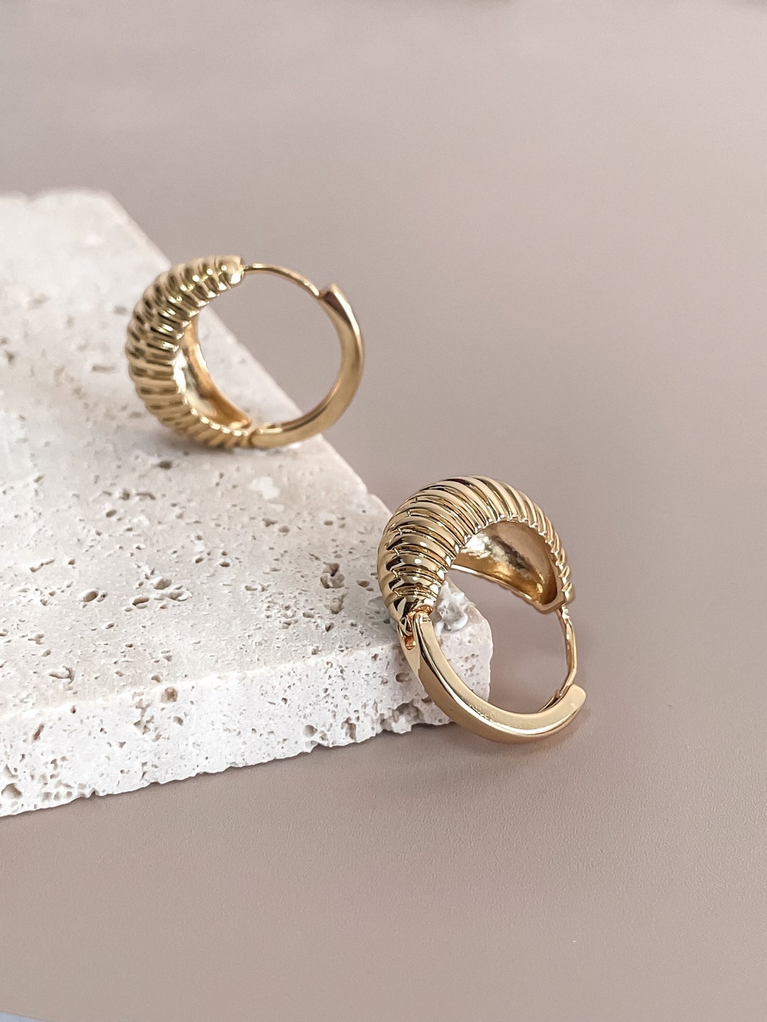 Croissant Huggie Hoop Earrings Minimalist 18K Gold Plated by Subtle Statements NYC, Croissant ...