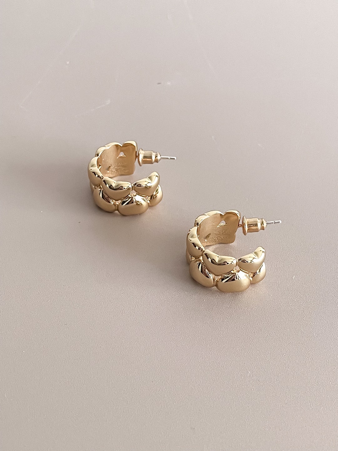 Chunky C-shape Earrings 18K Gold Plated Hearts Shaped Stud Earrings by Subtle Statements NYC ...