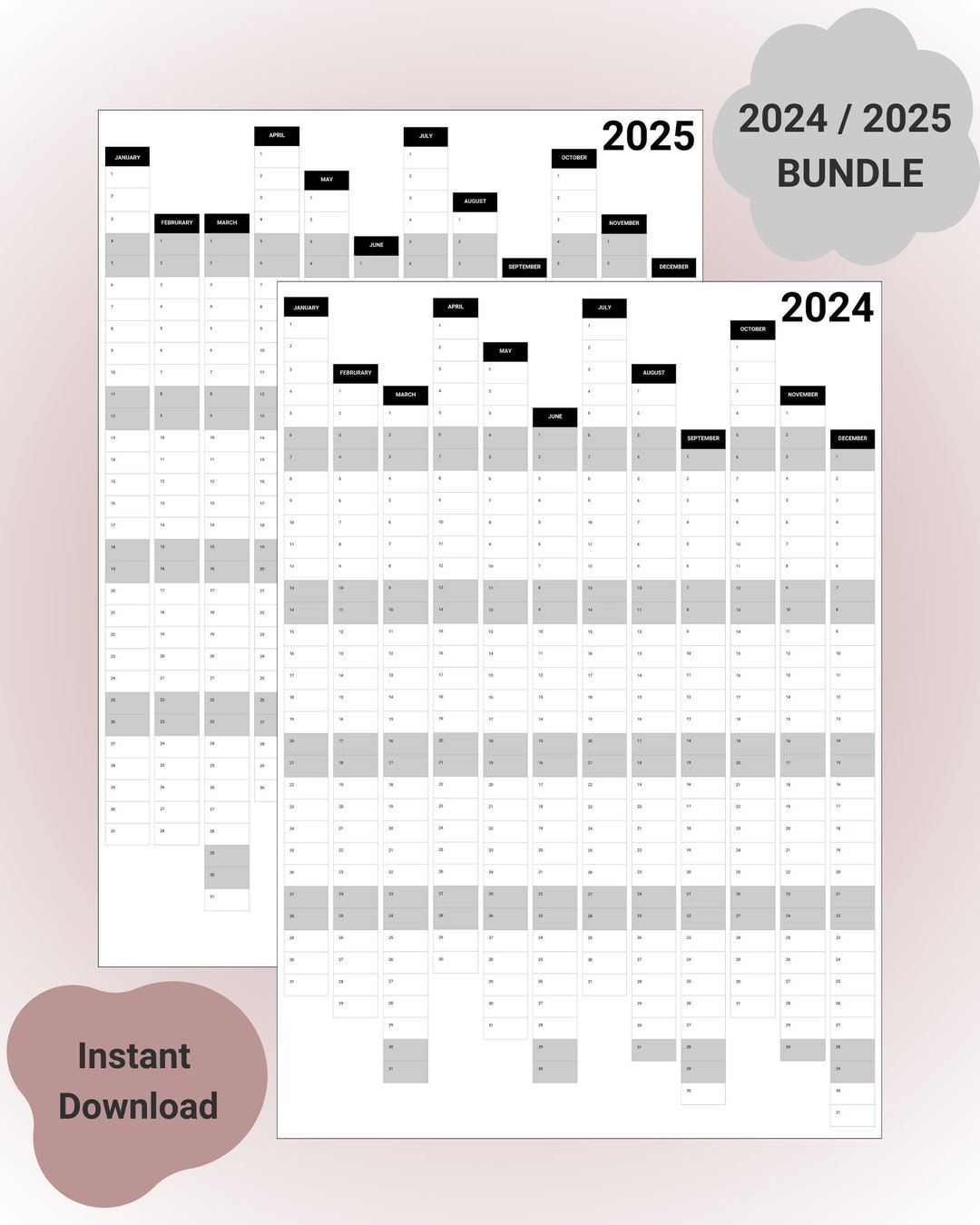 2024/2025 DIGITAL CALENDAR BUNDLE | Instant Pdf Download | Minimal ...