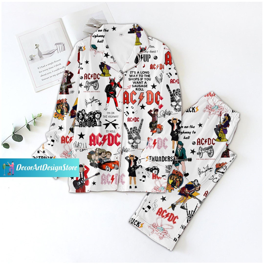Acdc Pajamas Set Acdc Tour Pyjamas Acdc Rock Thick Pajamas - Etsy