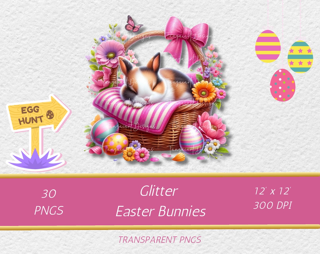 Easter Bunny in a Basket Clipart Bundle, Easter Clipart, Easter ...