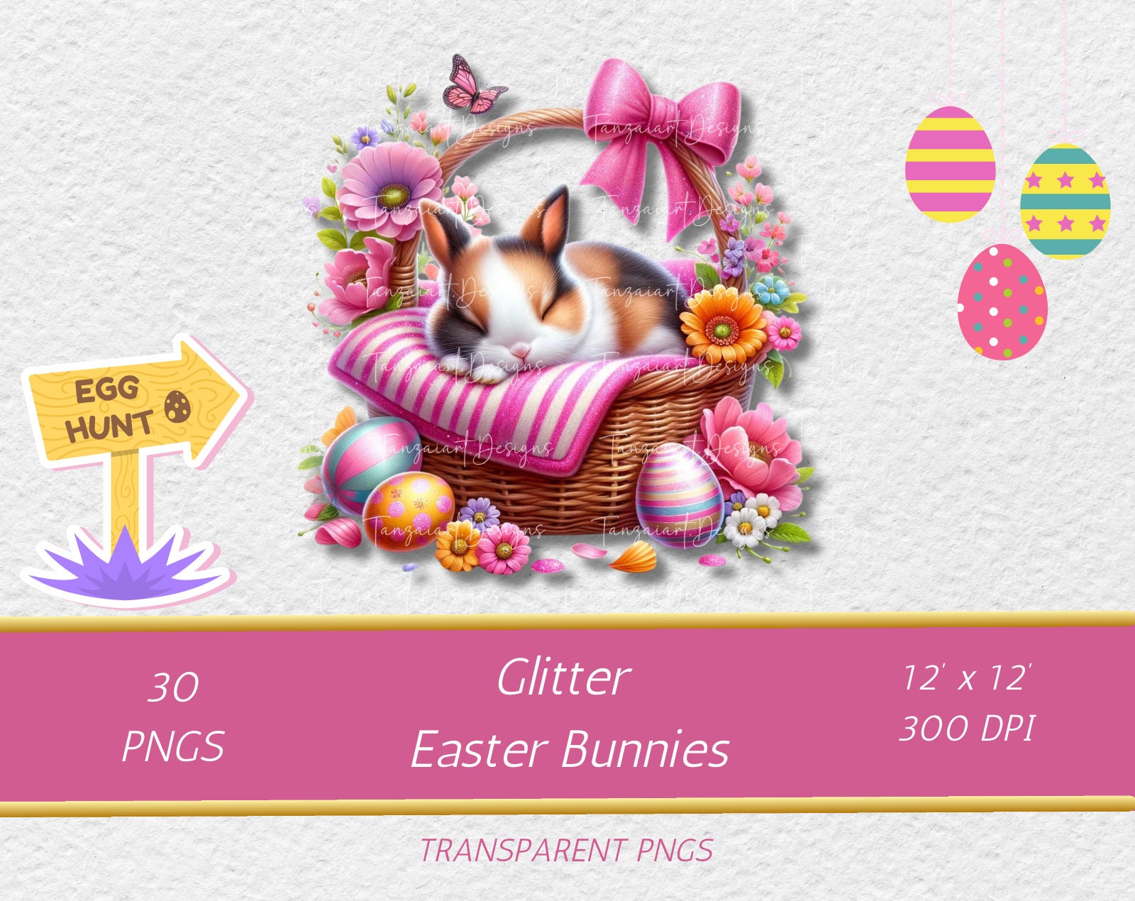 Easter Bunny in a Basket Clipart Bundle, Easter Clipart, Easter ...