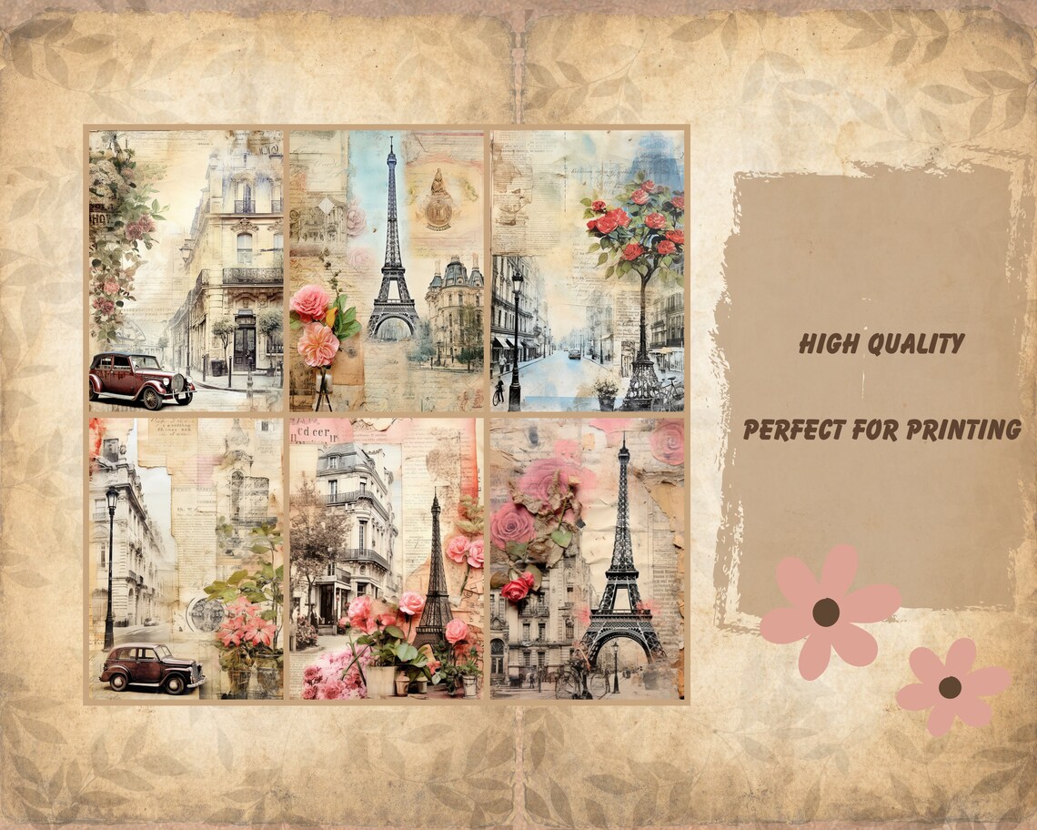 Eiffel Tower Paris Junk Journal Pages, Vintage Ephemera (digital ...