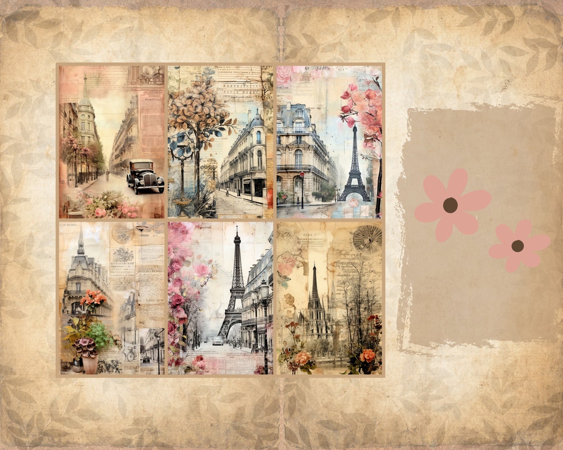 Eiffel Tower Paris Junk Journal Pages, Vintage Ephemera (digital ...
