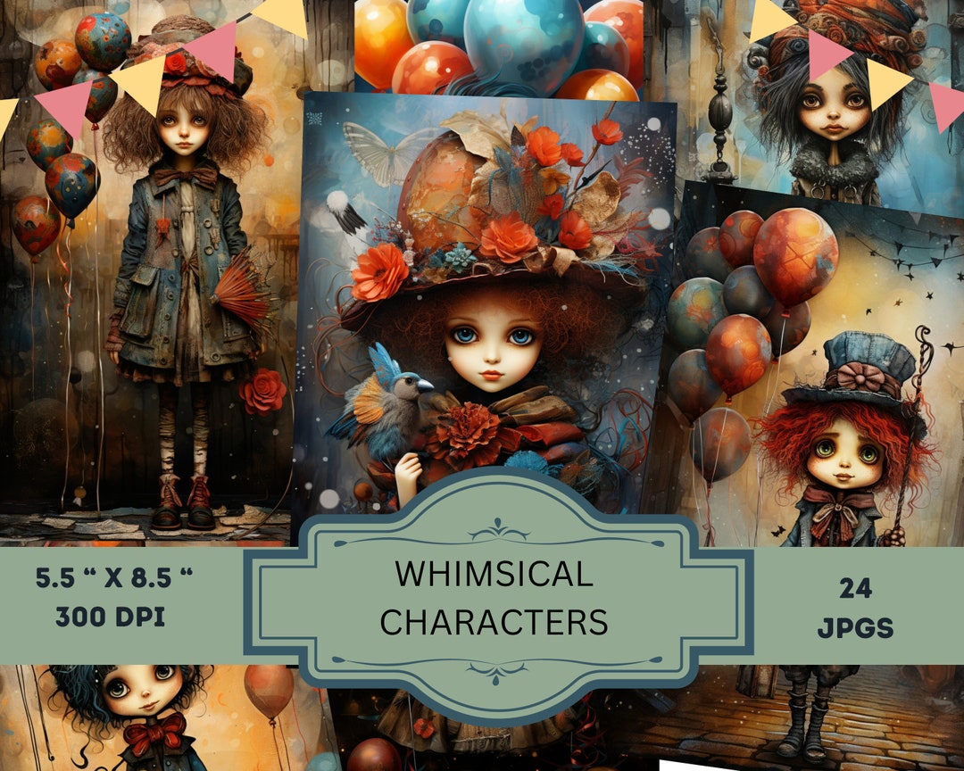 Whimsical Characters Junk Journal Half Papers, Journal Scrapbook Supply ...