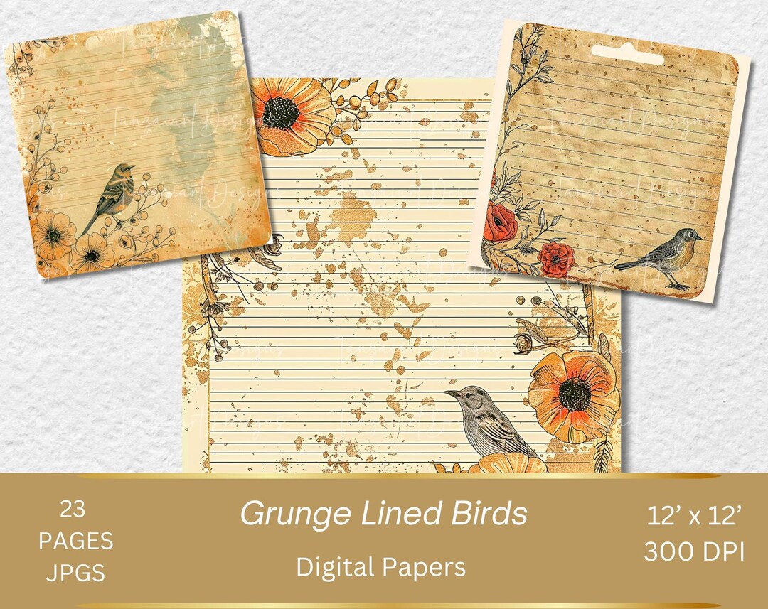 Digital Paper, Grunge Birds Digital Paper, Beige Scrapbook Paper Pack ...