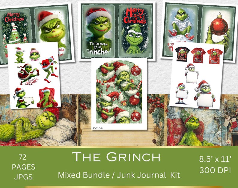 Cute Green Monster Junk Journal Kit Clipart Bundle - Watercolor ...