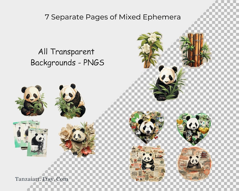 Watercolor Panda Junk Journal Kit, Vintage Ephemera (digital Download ...