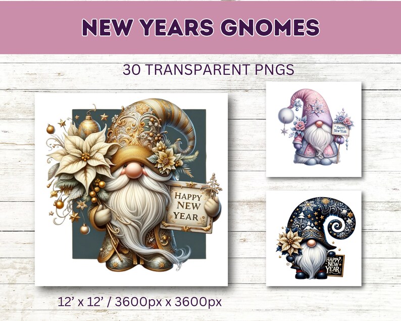 Happy New Year Gnomes Clipart Bundle, Happy New Year, Gnome Png ...