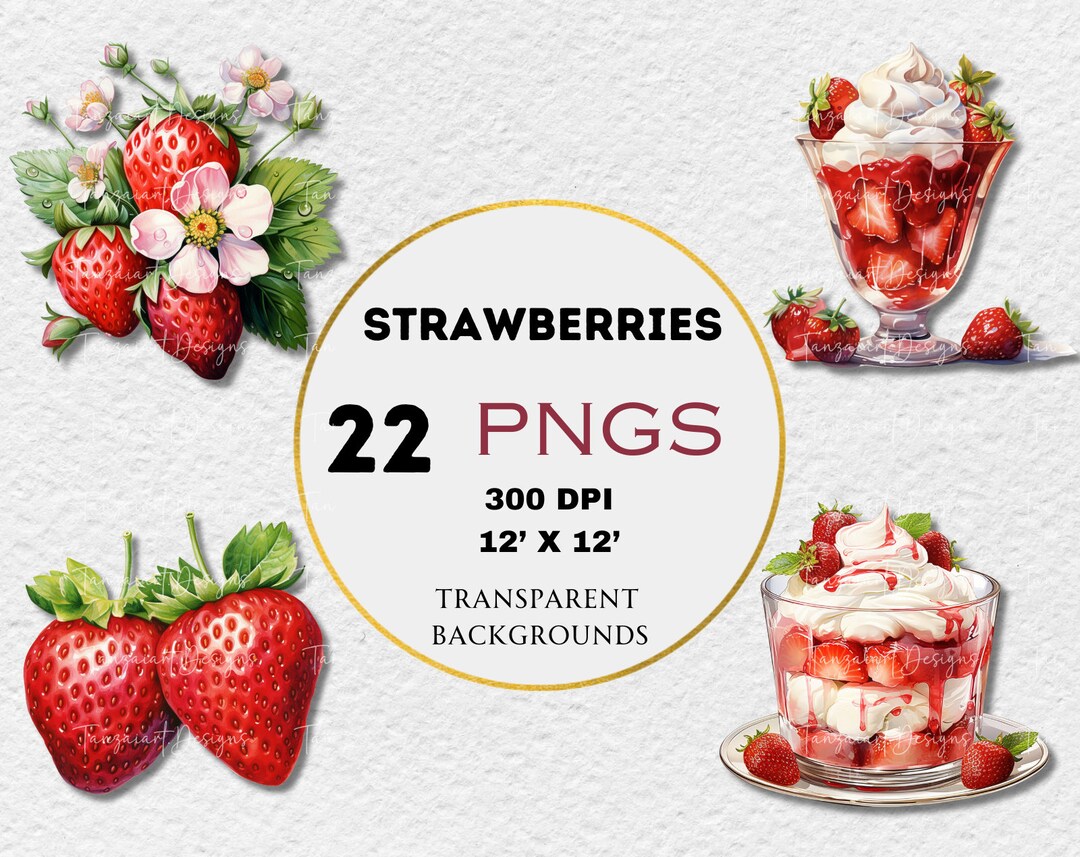 Watercolor Strawberry Clipart – 22 PNG Graphics, Commercial Use ...