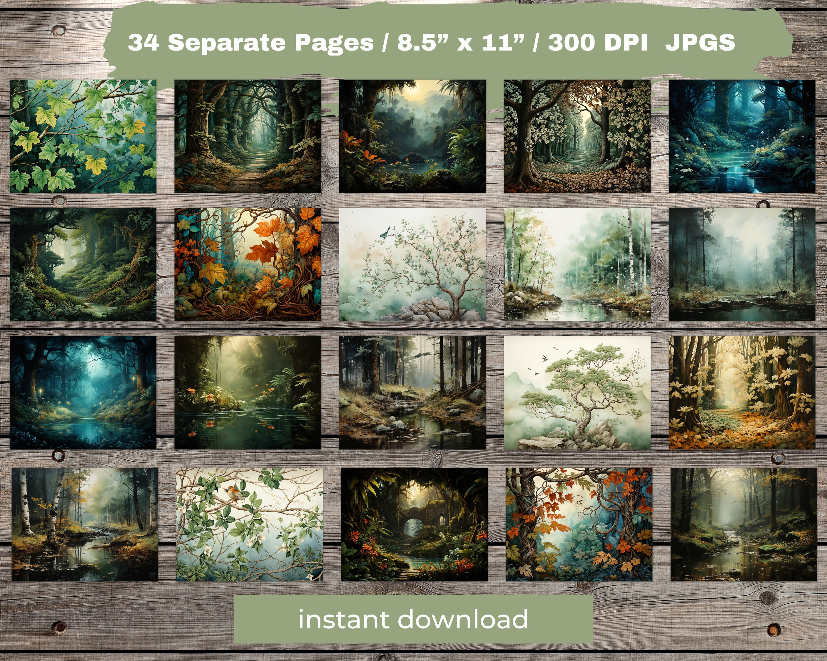 Forest Background, Autumn Forest Digital Junk Journal Background,bundle ...