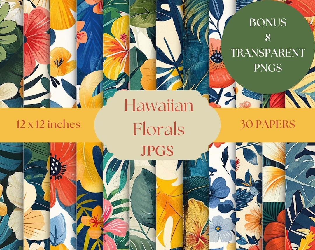 Aloha Digital Paper, Tropical Paper Jpeg, Floral Patterns, Watercolor ...