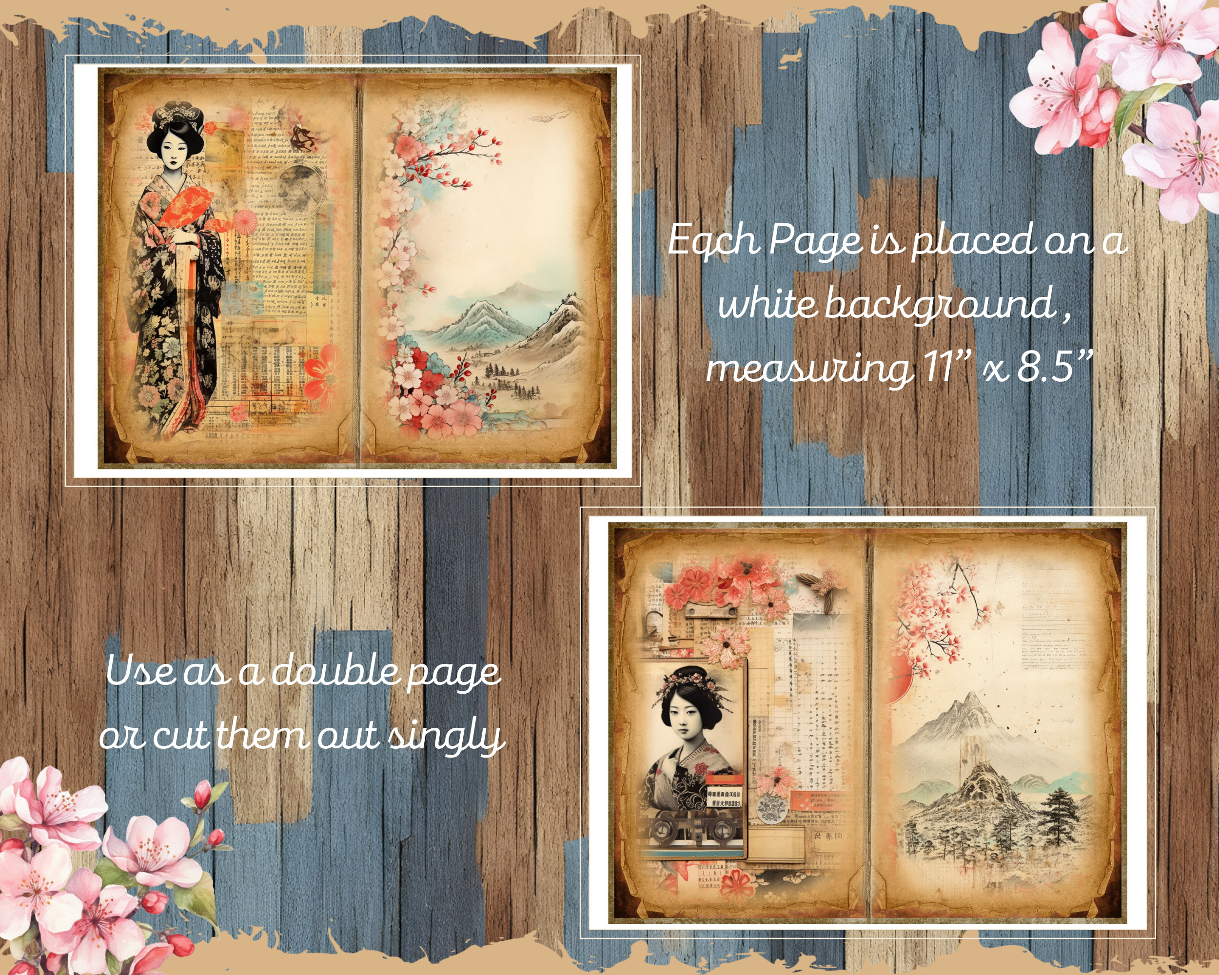 Vintage Japan Junk Journal Pages, Digital Scrapbook Paper Kit, Japanese ...