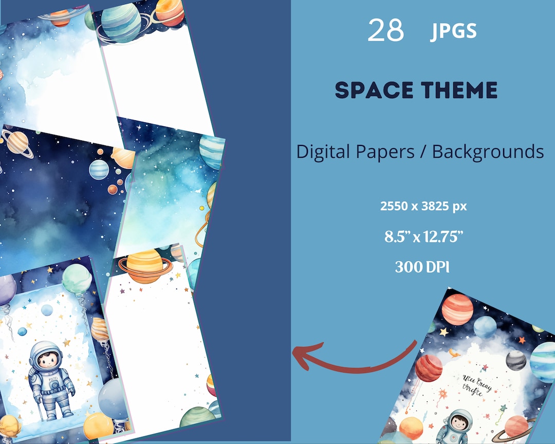 Space Themed Digital Papers Starry Night Moons Planets JPGS - Etsy