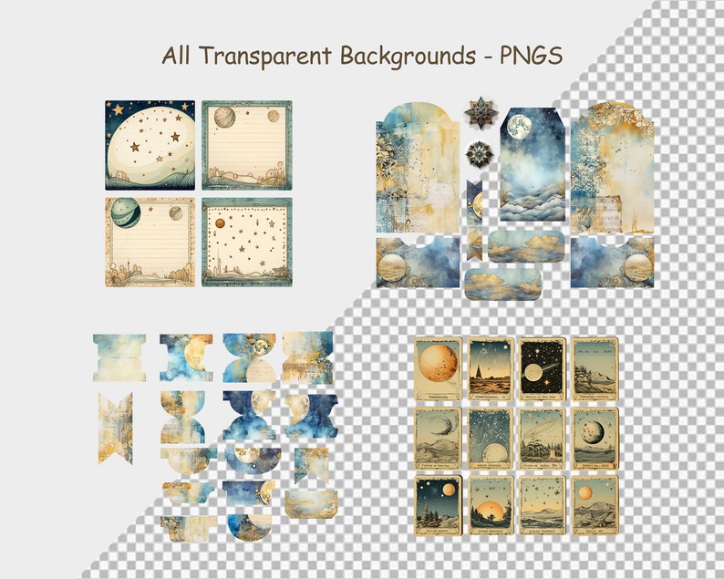 Blue Moonlight Junk Journal Digital Kit Printable, Moon and Stars ...