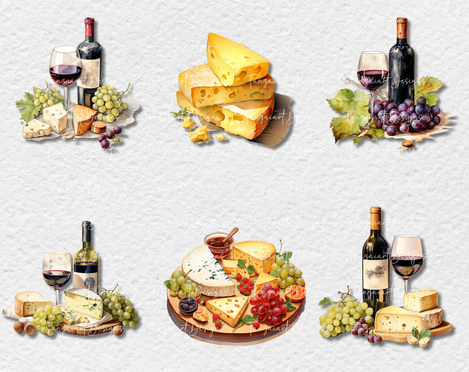 Watercolor Wine and Cheese Clipart: 25 Quality Pngs, 300 DPI - Ideal ...