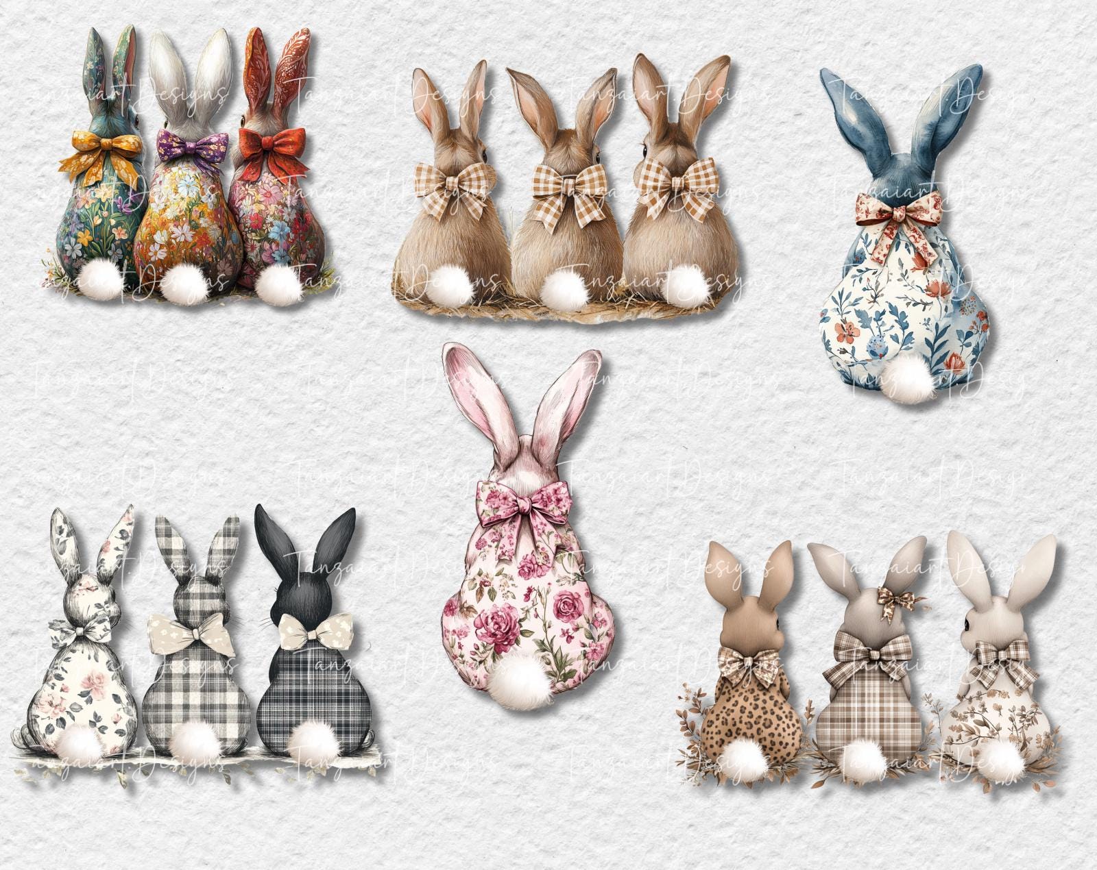 Fluffy Bunny Coquette Clipart Set, Watercolor Rabbit Pngs (digital ...