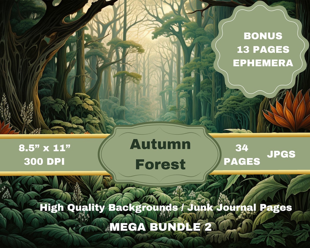 Forest Background, Autumn Forest Digital Junk Journal Background,bundle ...