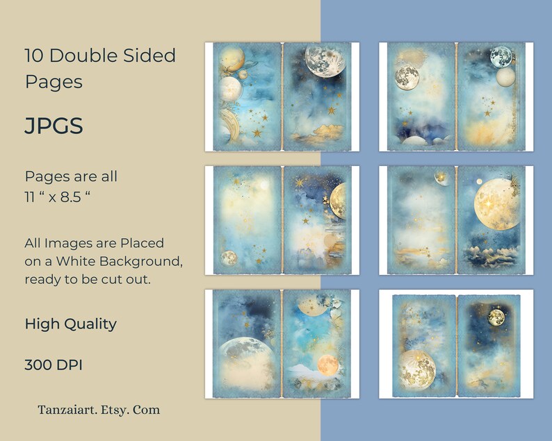 Blue Moonlight Junk Journal Digital Kit Printable, Moon and Stars ...