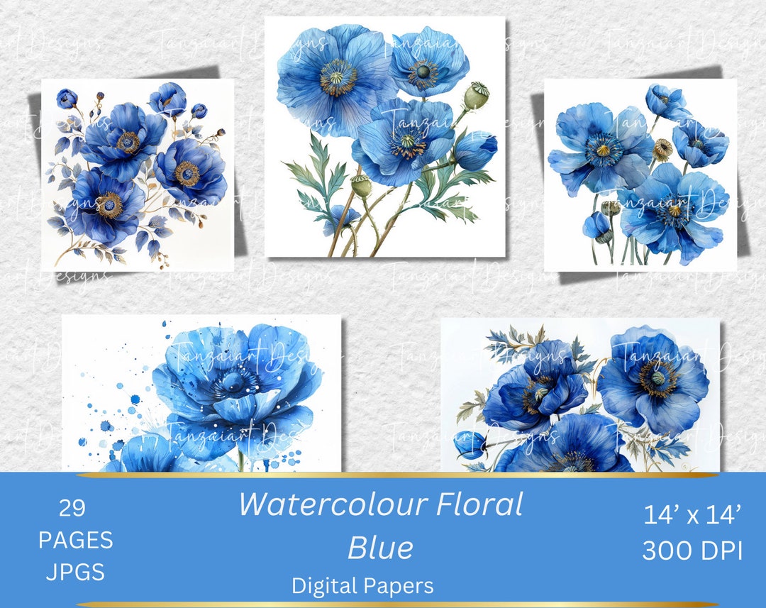 29 Various Blue Flowers Clipart, Flowers Print, Printable Watercolor ...