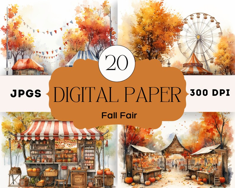 Watercolor Fall Autumn Fair Clipart, 20 High Quality JPG Files ...