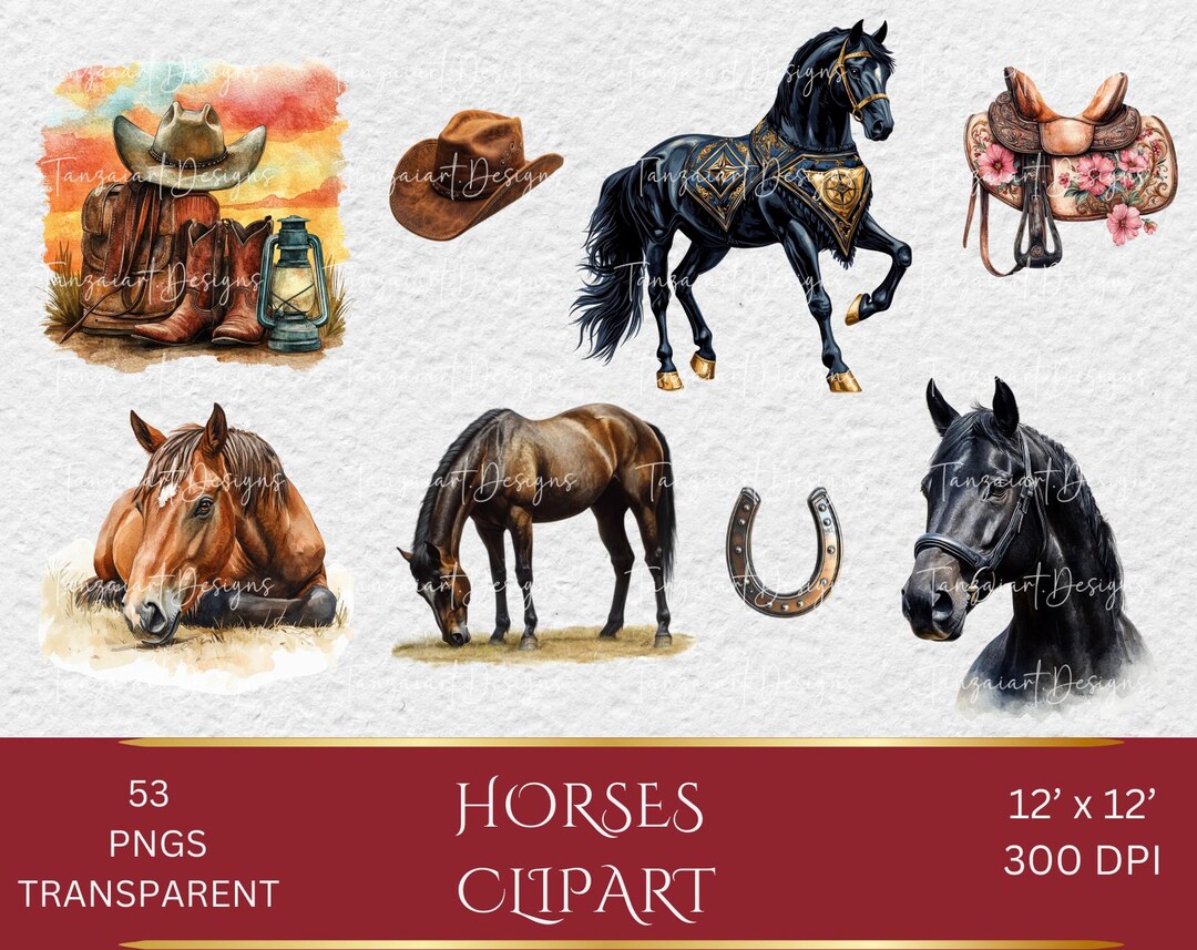 Watercolor Horse Clipart Set | Western Farm Animal PNG (digital ...