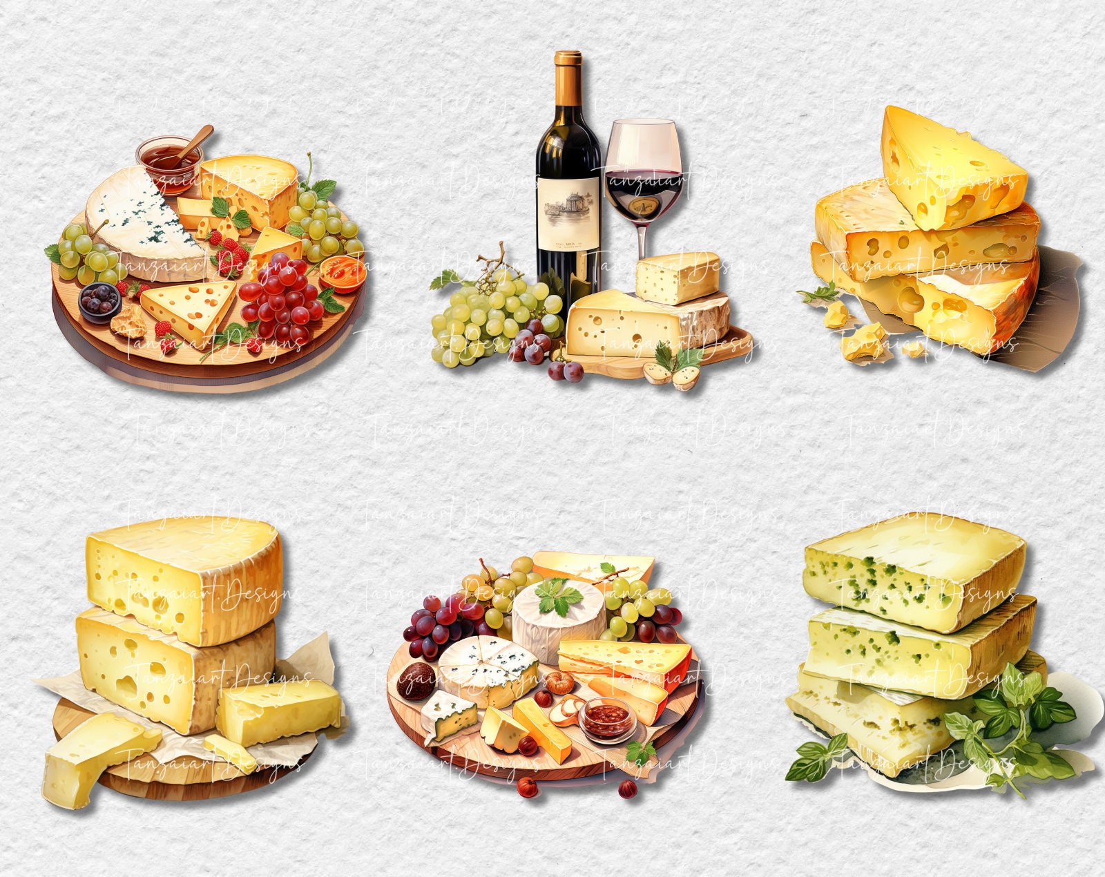 Watercolor Wine and Cheese Clipart: 25 Quality Pngs, 300 DPI Ideal for ...