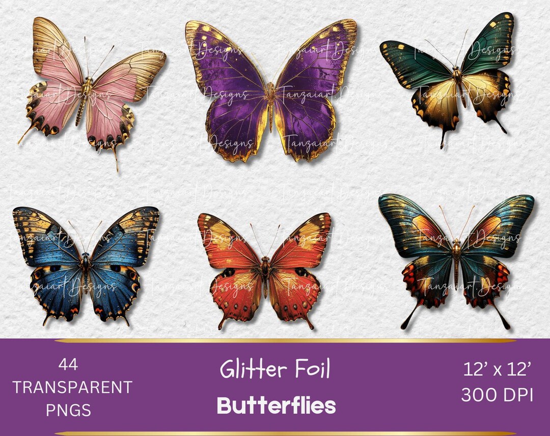 Glitter Foil Butterflies Clipart, Pink Butterflies, Pink-red ...