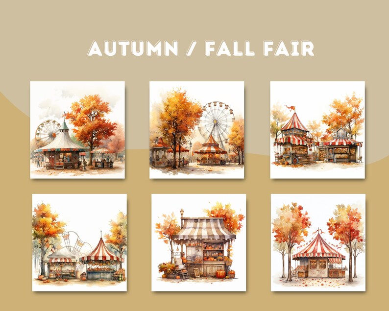 Watercolor Fall Autumn Fair Clipart, 20 High Quality JPG Files ...