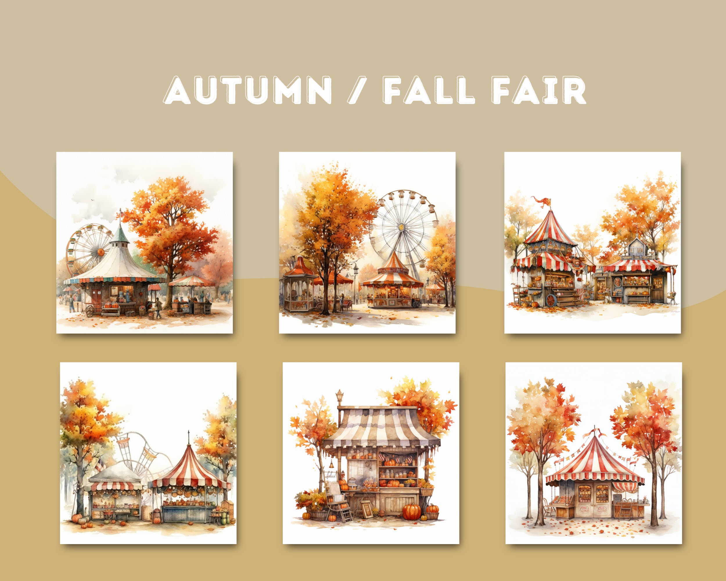 Watercolor Fall Autumn Fair Clipart, 20 High Quality JPG Files ...
