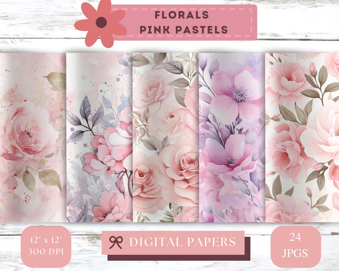 Pink Floral Watercolor Paper, Blush Rose, Wedding Background (digital ...