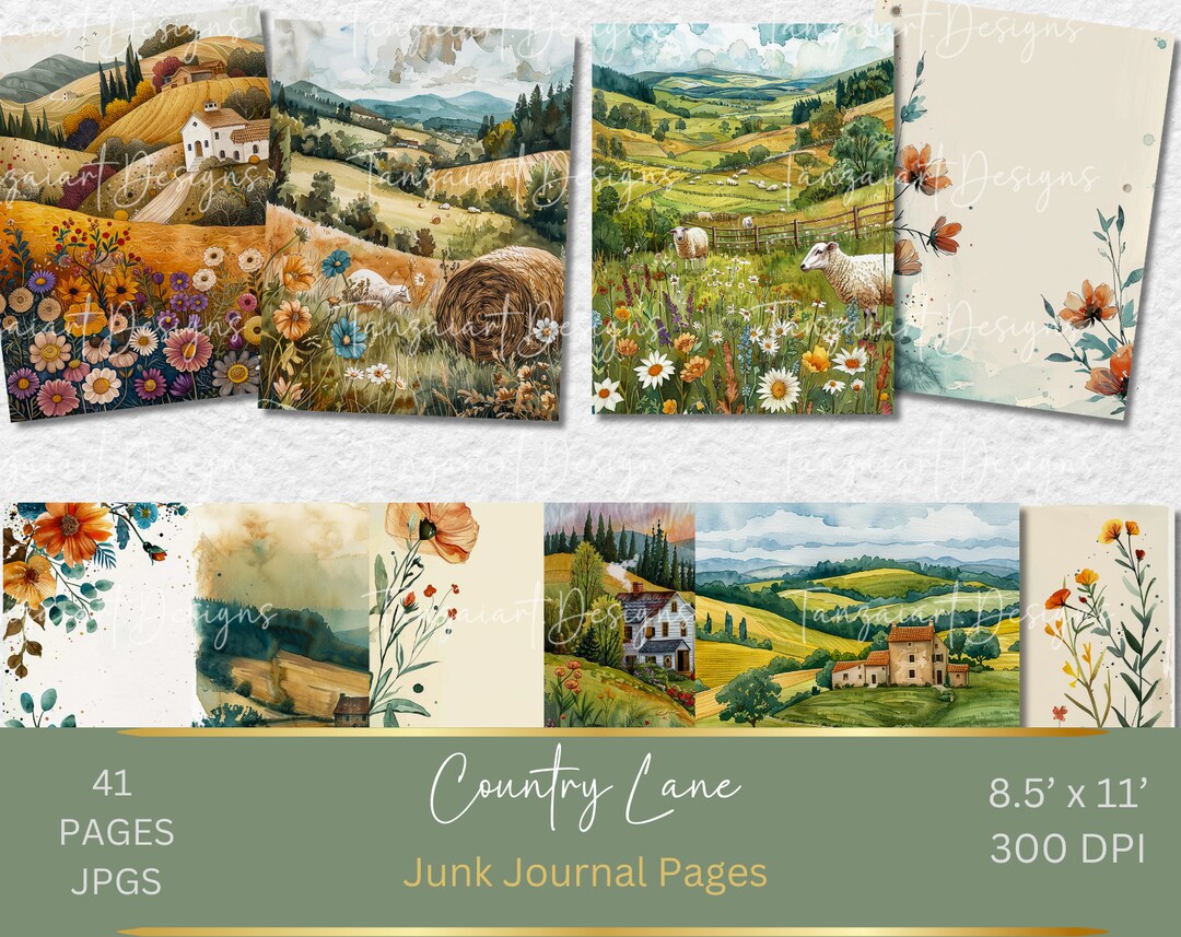 Cottagecore Digital Paper, Countryside Junk Journal (digital Download ...