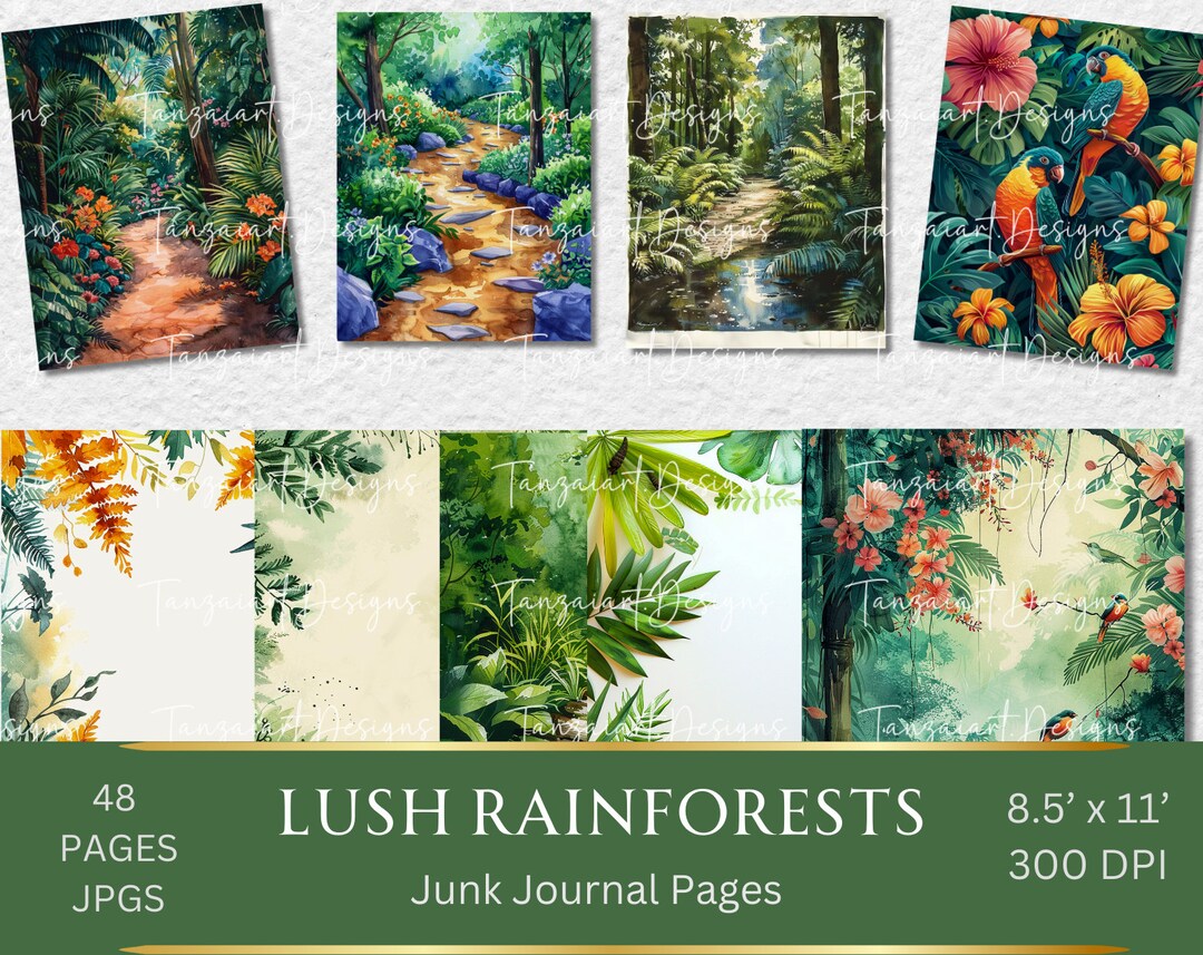 Lush Rainforest Junk Journal Kit, Watercolor Jungle Printable Pages ...