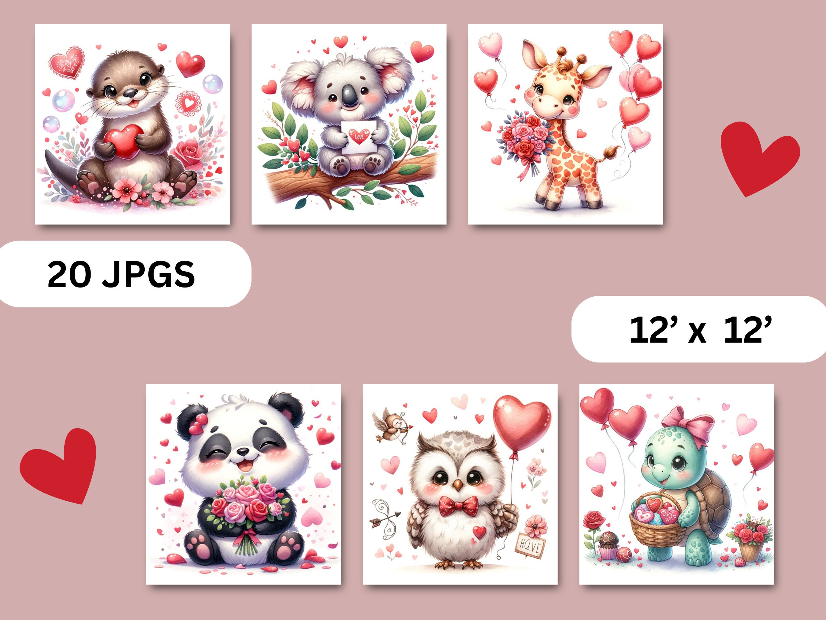 Watercolor Cute Valentines Collection Clipart,20 Valentines Day Clipart ...