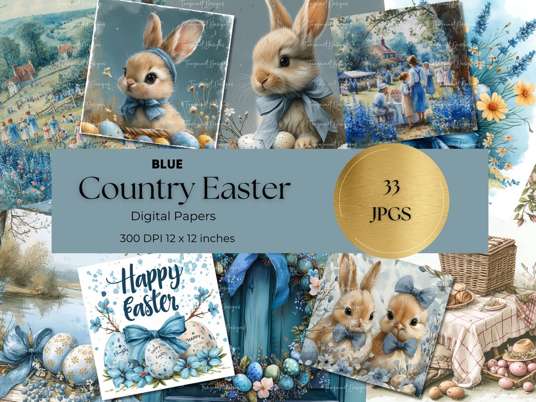 Easter Blue Digital Paper, Easter Clipart, Spring Digital Paper, Easter ...