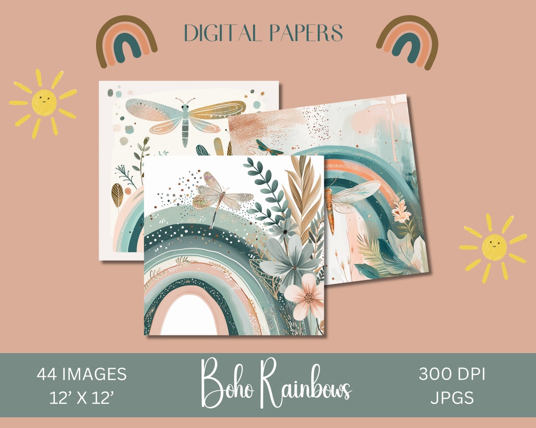 Boho Rainbow Floral Clipart Set, Boho Rainbow, Natural Colors, Pastel ...