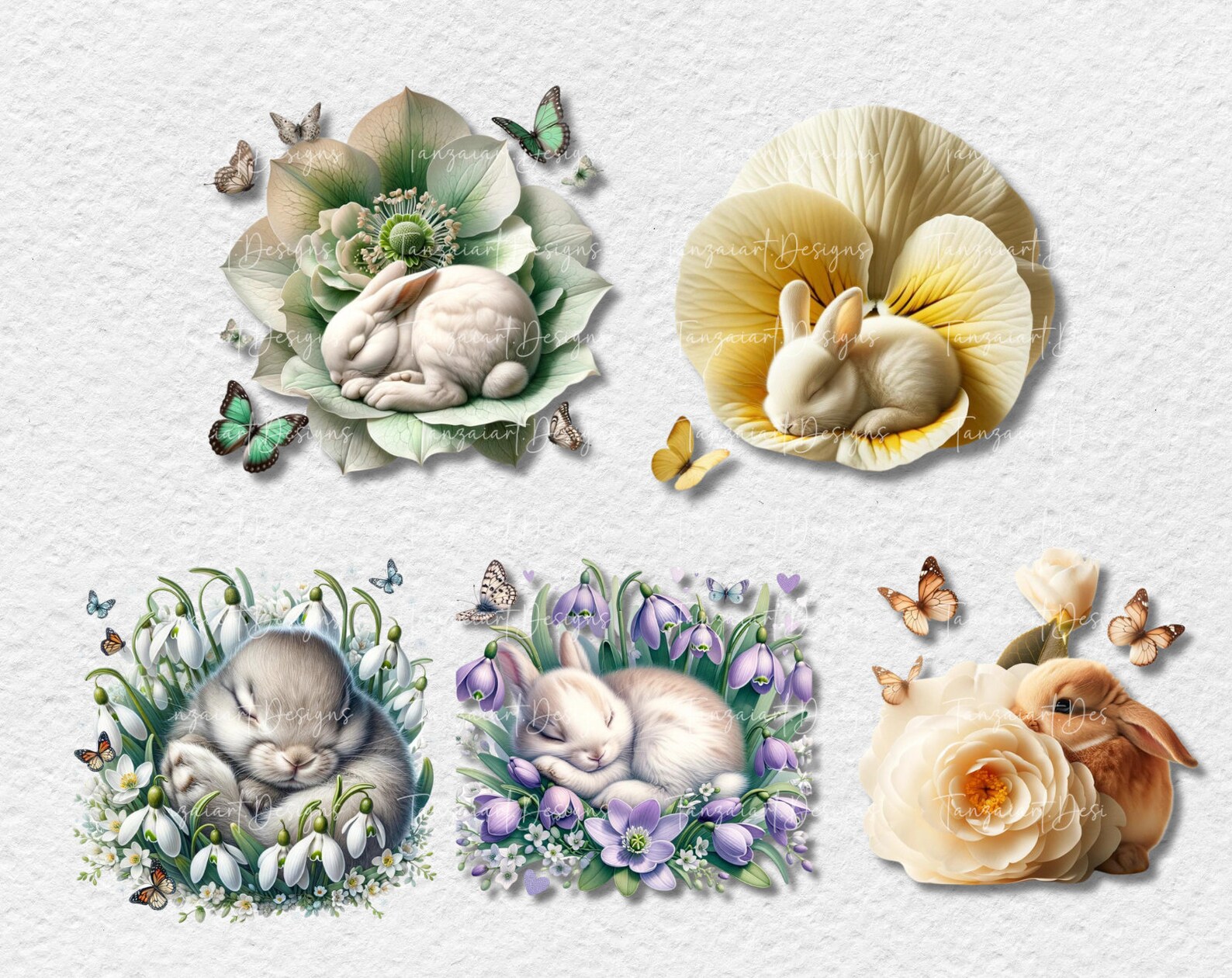 Watercolor Sleeping Baby Bunny Clipart Bundle 2, 22 PNG Bunny Graphics ...