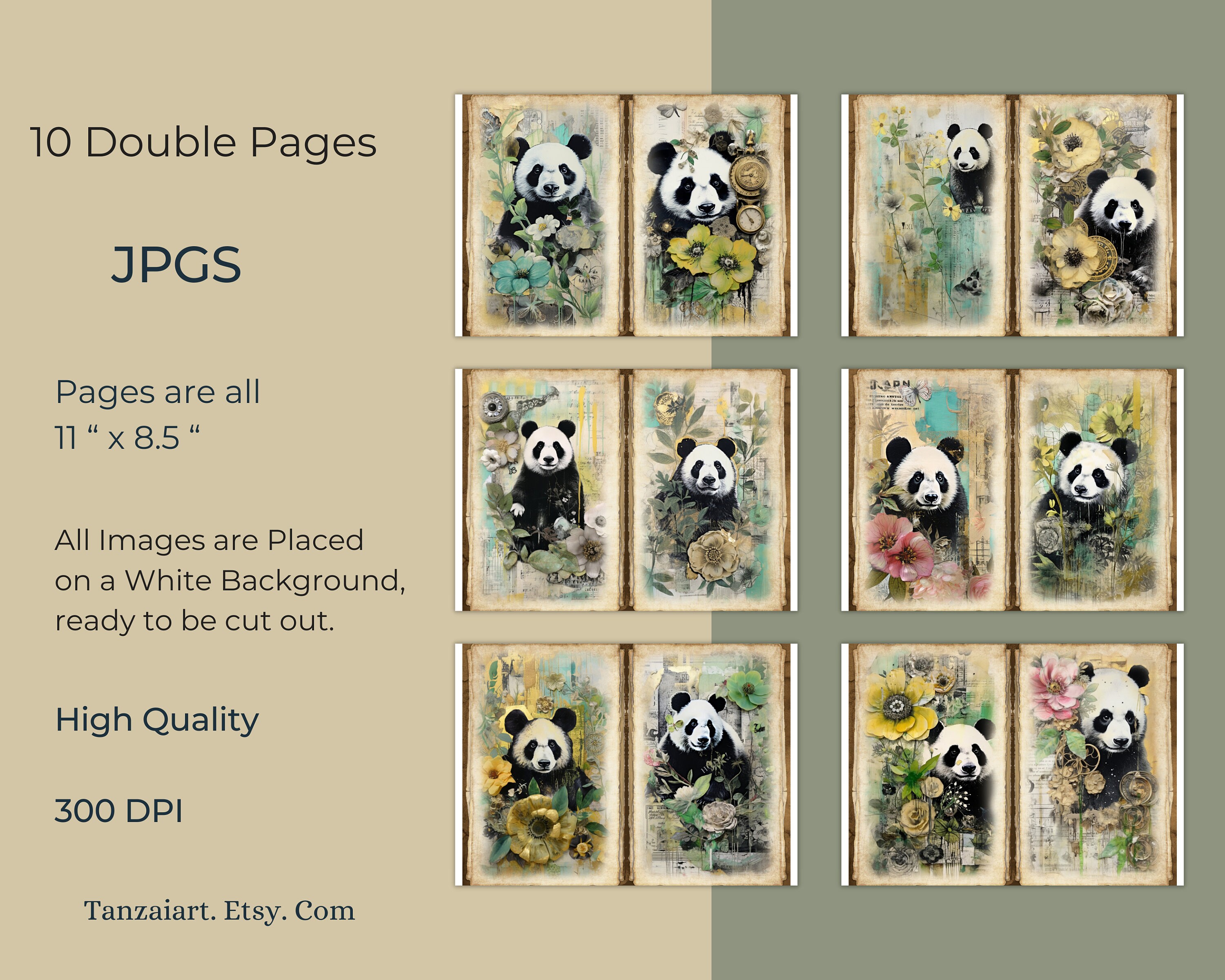 Watercolor Panda Junk Journal Kit, Vintage Ephemera (digital Download ...