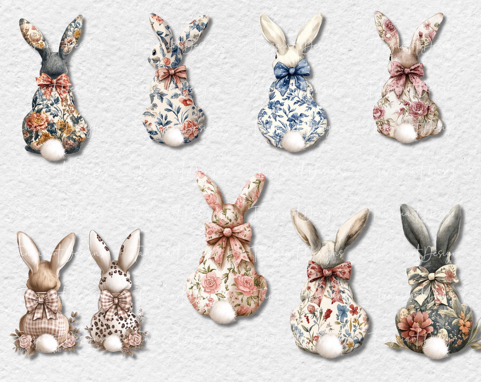 Fluffy Bunny Coquette Clipart Set, Watercolor Rabbit Pngs (digital ...