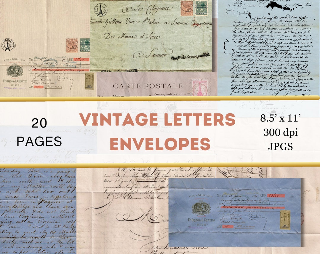 Vintage French Envelopes Letters Printable Kit Digital Images 20 ...