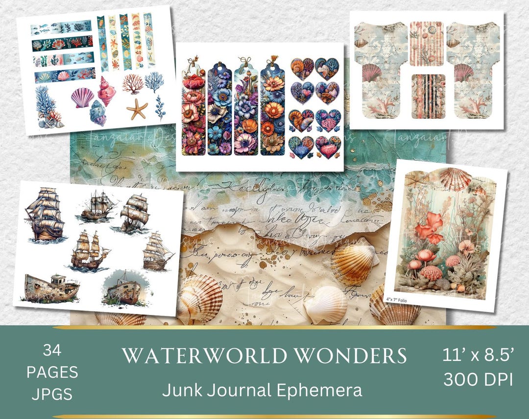 Watercolor Tropical Underwater Ephemera Junk Journal - Turtles Dolphins ...