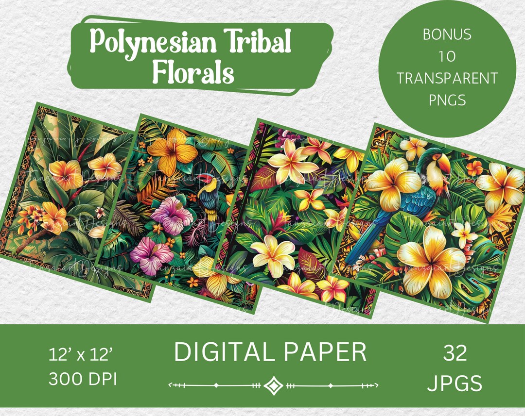 Polynesian Patterns Tribal Floral Digital Paper-background-sublimation ...