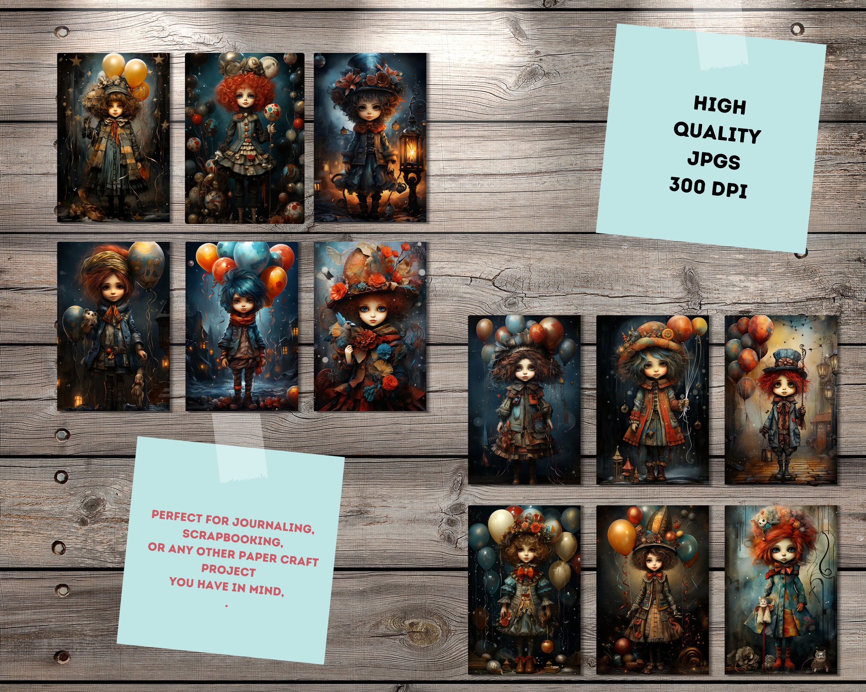 Whimsical Characters Junk Journal Half Papers, Journal Scrapbook Supply ...