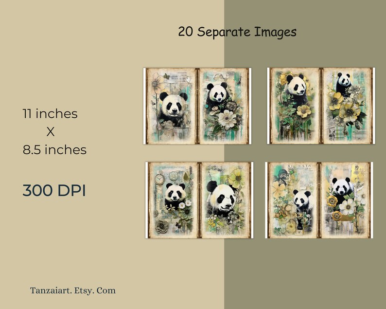 Watercolor Panda Junk Journal Kit, Vintage Ephemera (digital Download ...