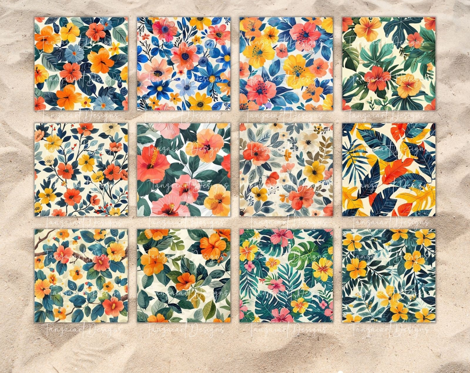 Aloha Digital Paper, Tropical Paper Jpeg, Floral Patterns, Watercolor ...